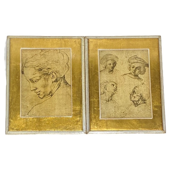Art | Vintage Italian Wood Plaque Art Set Gold Foil Finish Renaissance ...